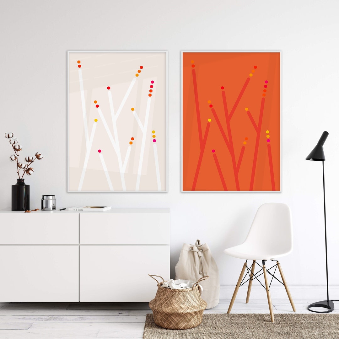 Scandinavian Line Art With Orange, Yellow, Red Dots, Printable Wall Art ...