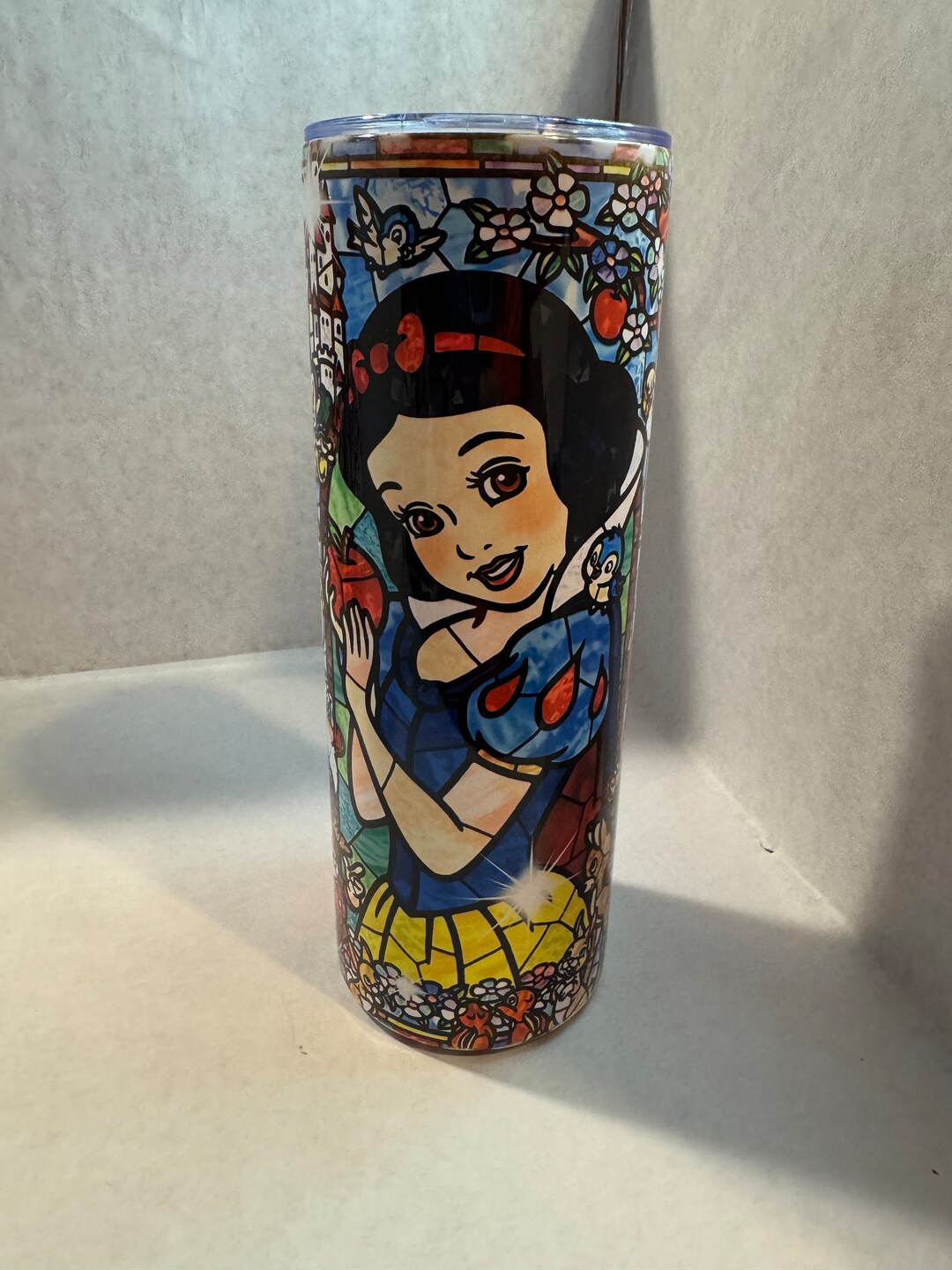 Snow White Tumbler Stained Glass Style 20 Ounce Straight Skinny ...