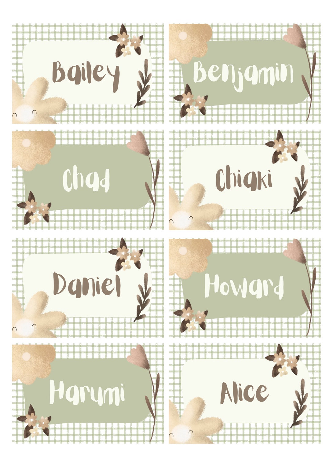 Beige and Green Cute Grid Student Name Label - Etsy