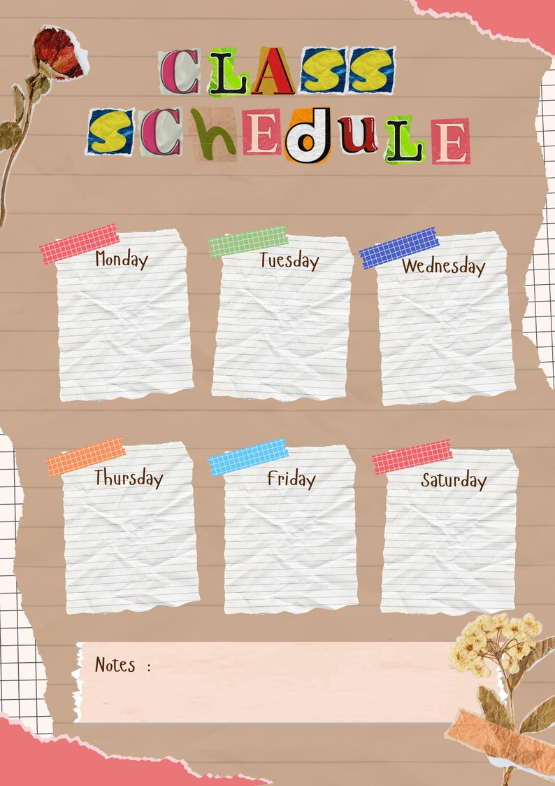 Printable Brown Playful Vintage Class Schedule PDF, Retro Class Planner ...