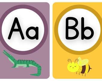 26 Animal Alphabet Flashcards Montessori Flashcards Pre-school Cards ...
