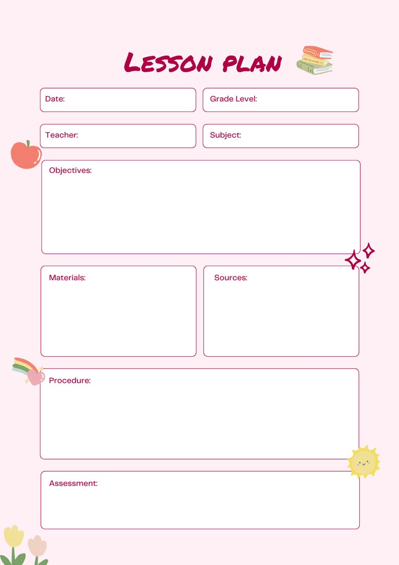 5 Pcs Lesson Plan Template, Lesson Planner Printable, Homeschool ...