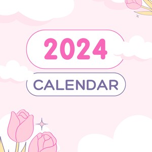 Pastel Pink Cute Illustrative 2024 With Notes Calendar A4 PDF 2024 ...