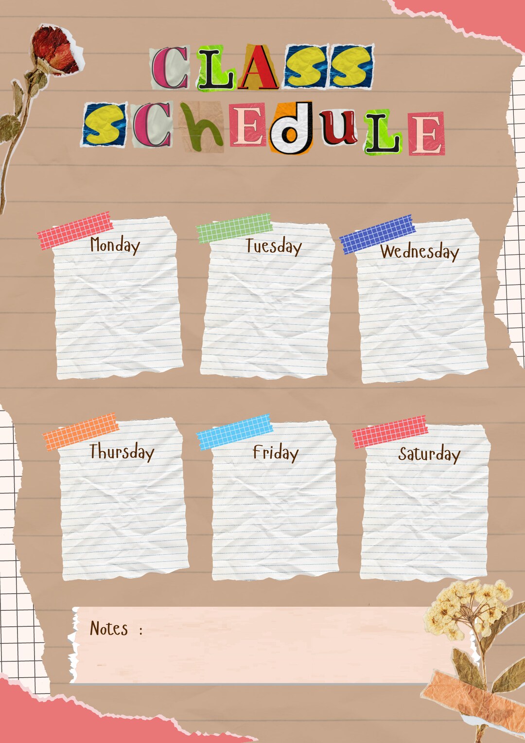 Printable Brown Playful Vintage Class Schedule PDF, Retro Class Planner ...