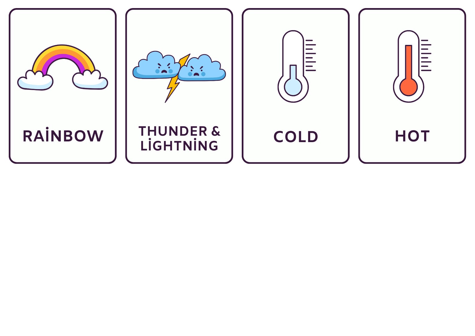 White Colorful Cartoon Weather Flashcards - Etsy