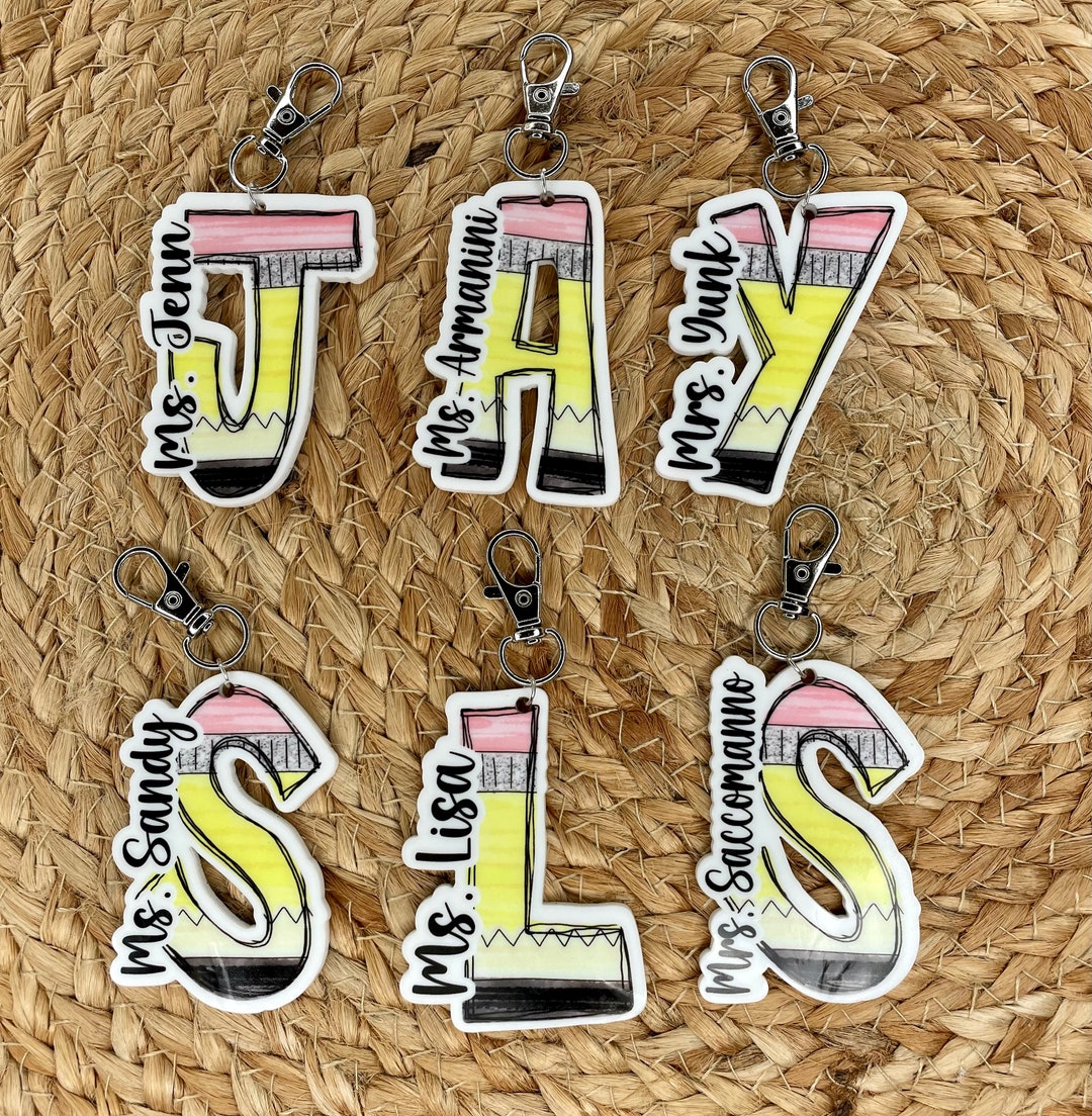 Personalized Acrylic Teacher Lanyard Charm Pencil Pattern, Personalized ...