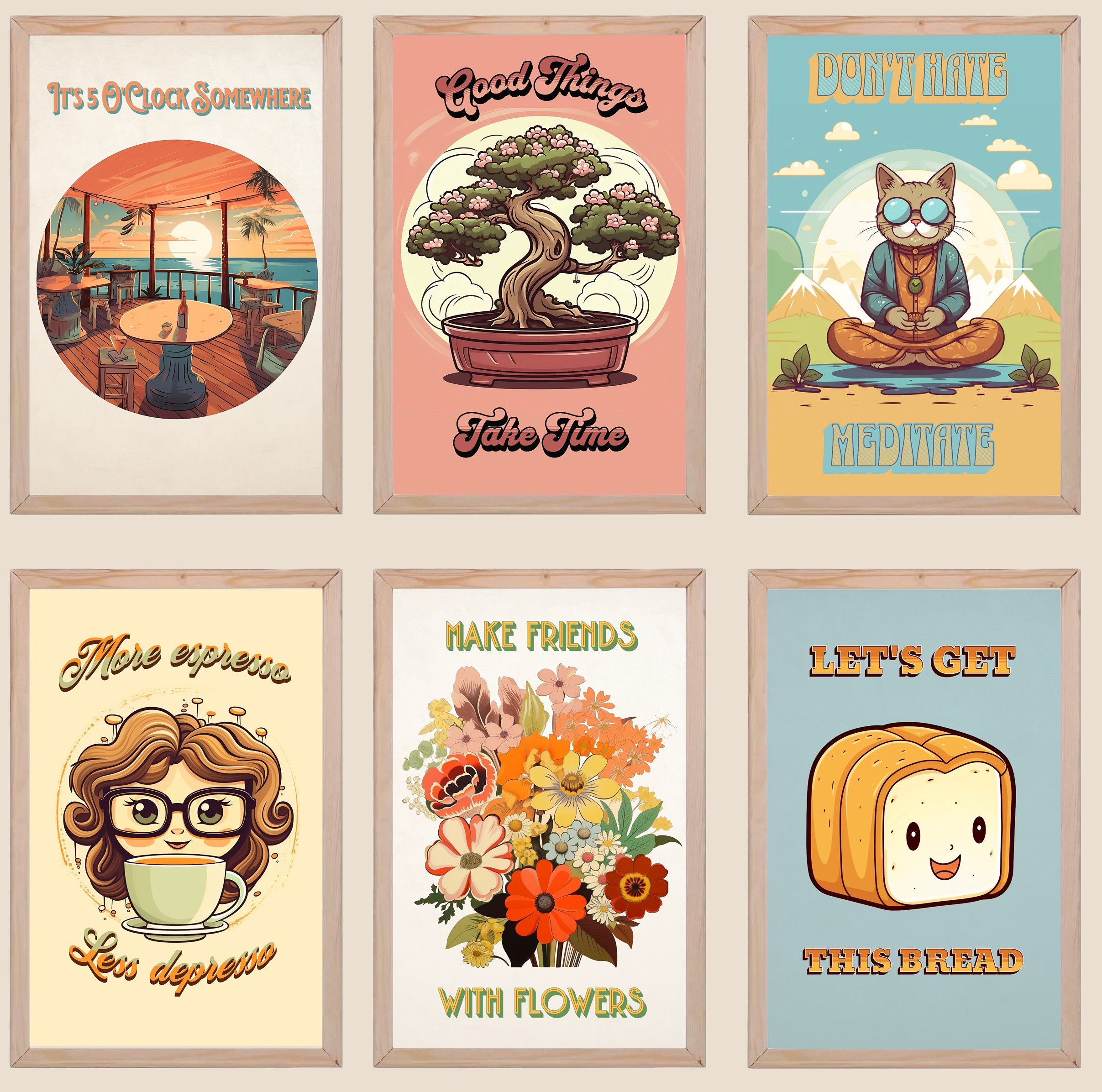 Retro Quote Print Set of 24, Trendy Wall Art, Printable Quote Posters ...