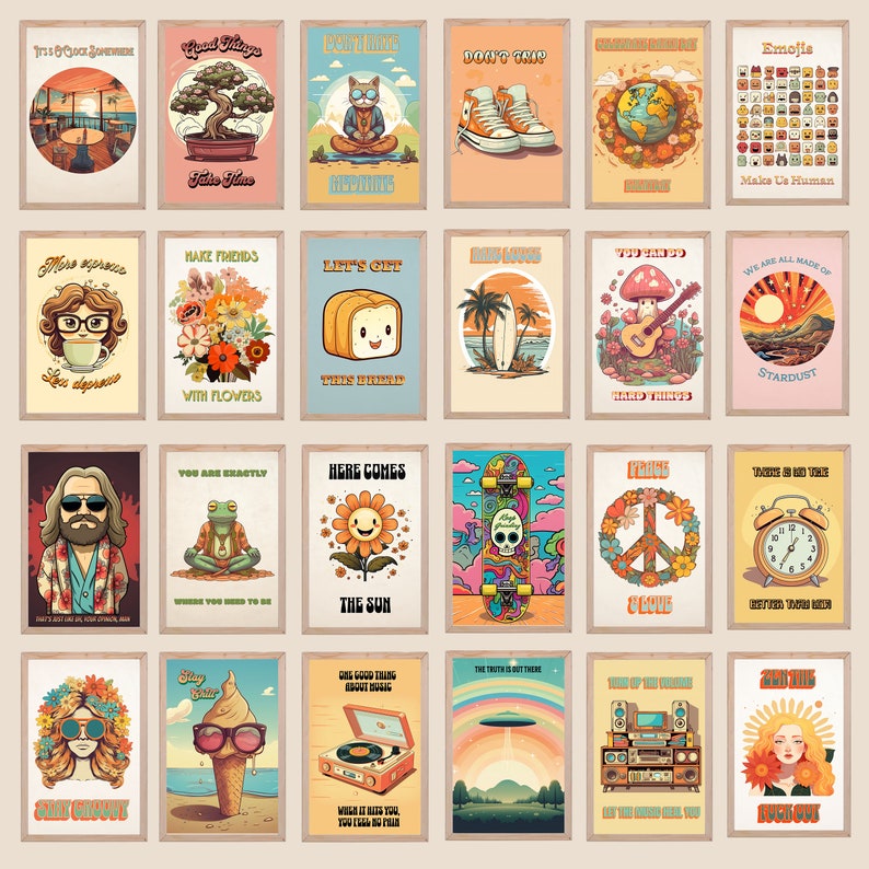 Retro Quote Print Set of 24, Trendy Wall Art, Printable Quote Posters ...