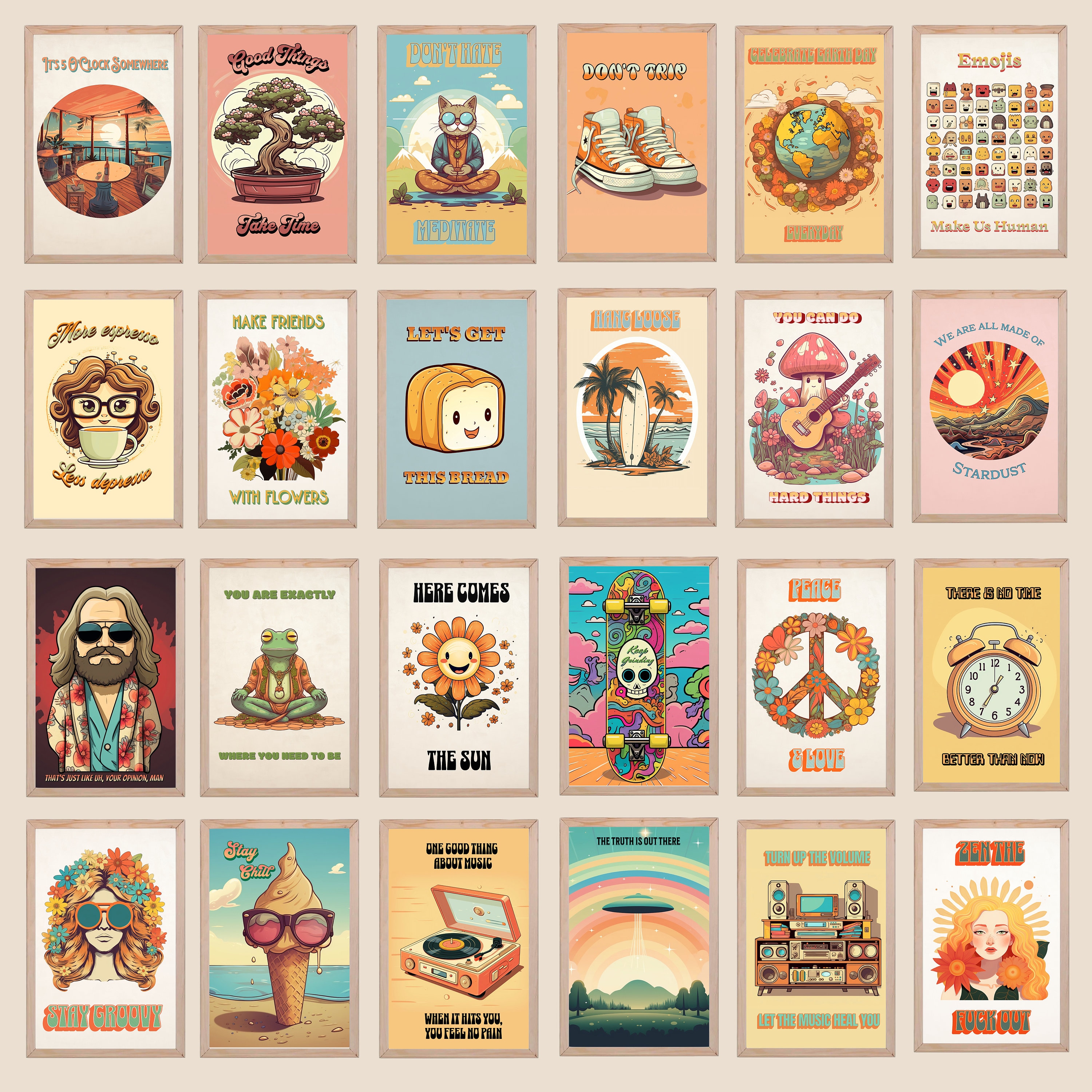 Retro Quote Print Set of 24, Trendy Wall Art, Printable Quote Posters ...