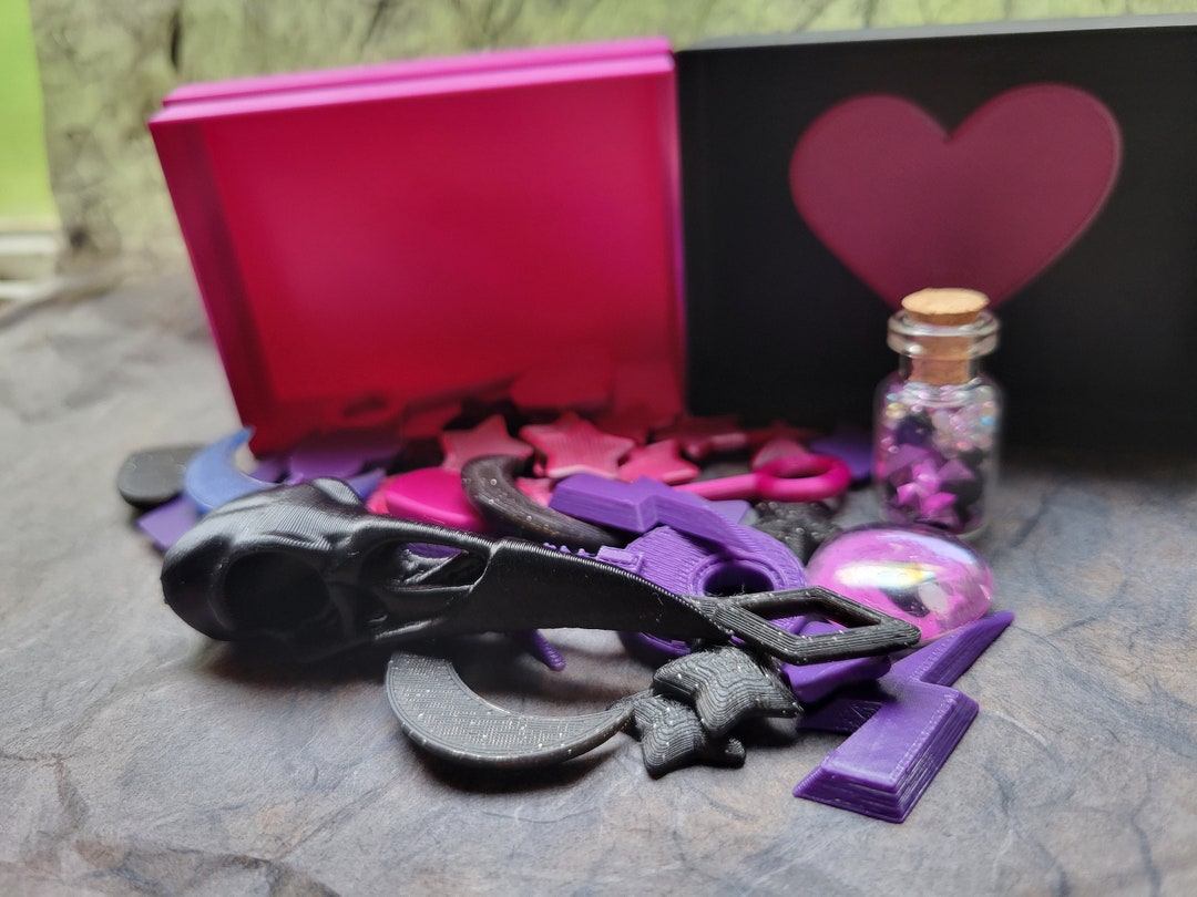 Treasure Box Pink and Purple. 3d Printed Tokens. Hearts Stars Keys ...