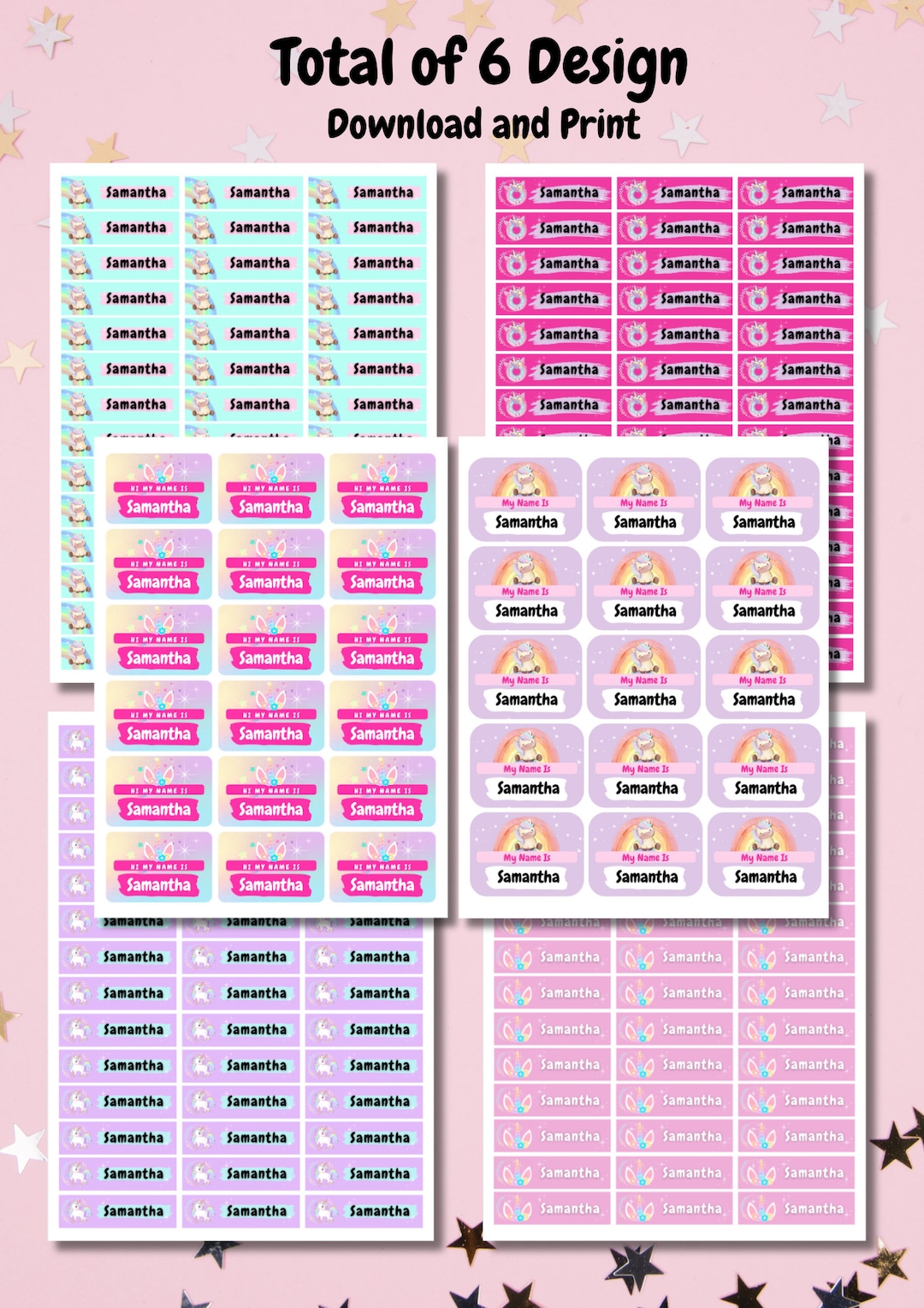 Unicorn Printable Editable Name Labels School Supplies Name Tags ...