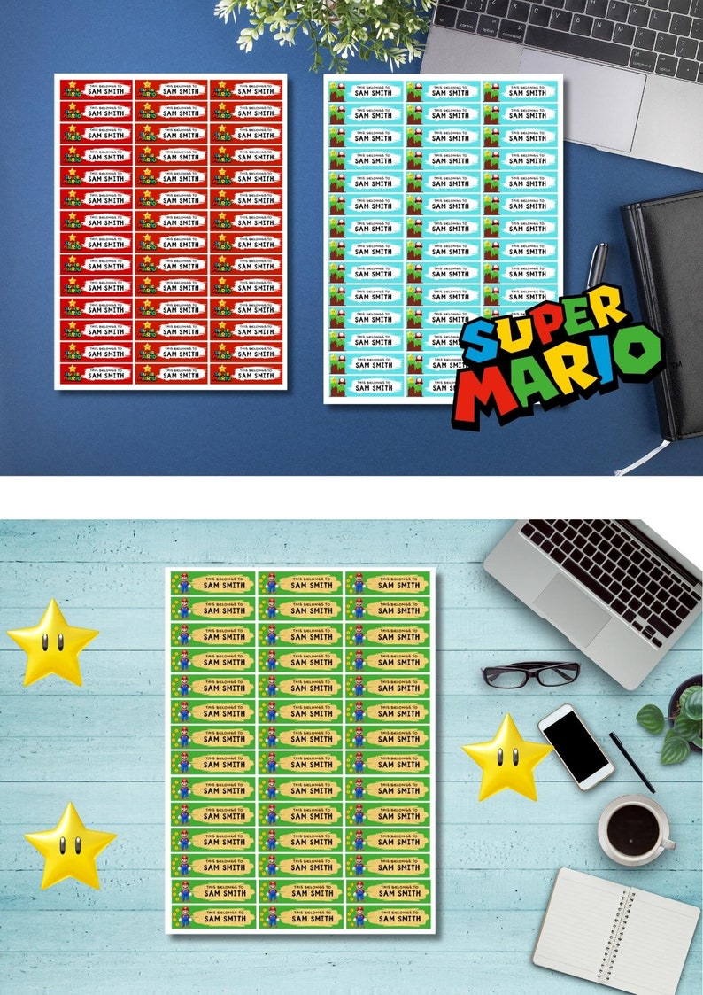 Super Mario Printable Editable Name Labels School Supplies name Tags ...