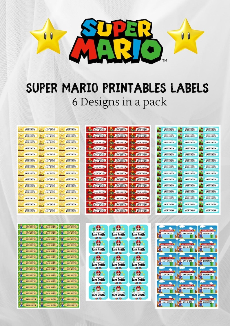 Super Mario Printable Editable Name Labels School Supplies name Tags ...
