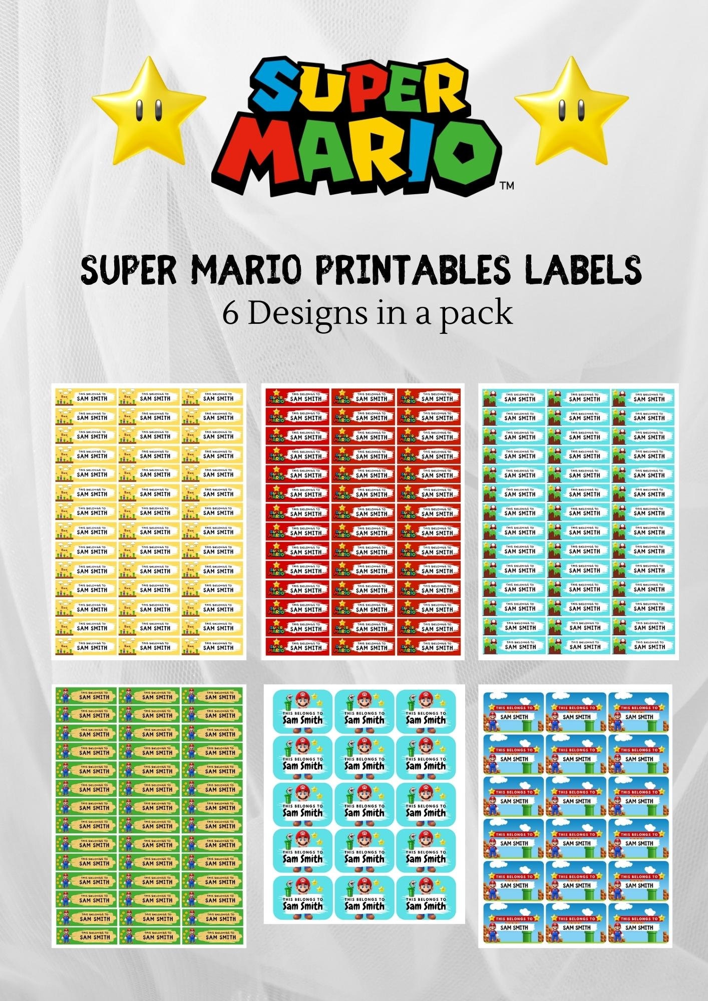 Super Mario Printable Editable Name Labels School Supplies name Tags ...