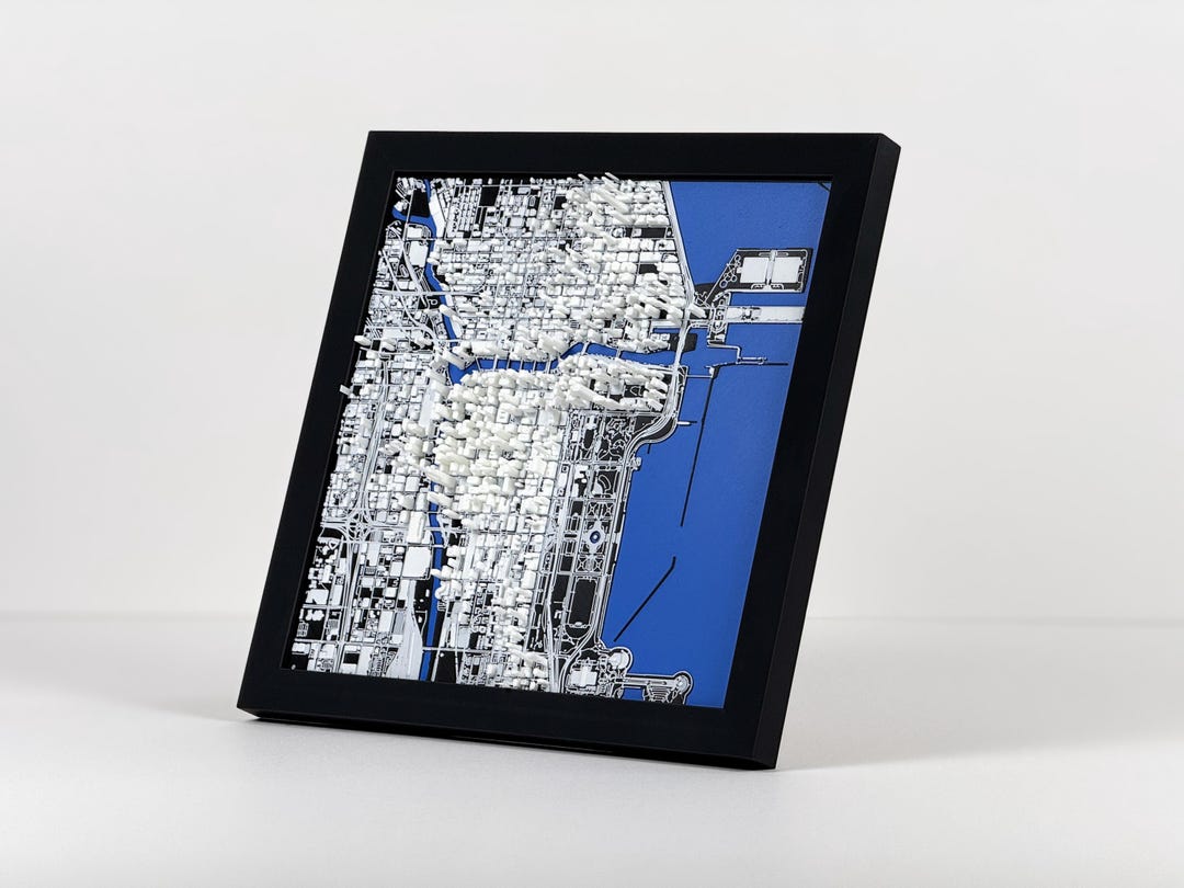 Chicago 1:20k Scale 3D City Map | Framed 8x8 Home and Office Decor - Etsy