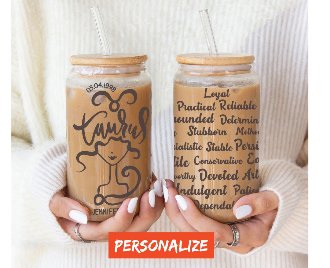 Personalized Taurus Glass Tumbler, Custom Zodiac Sign Gift for Taurus ...