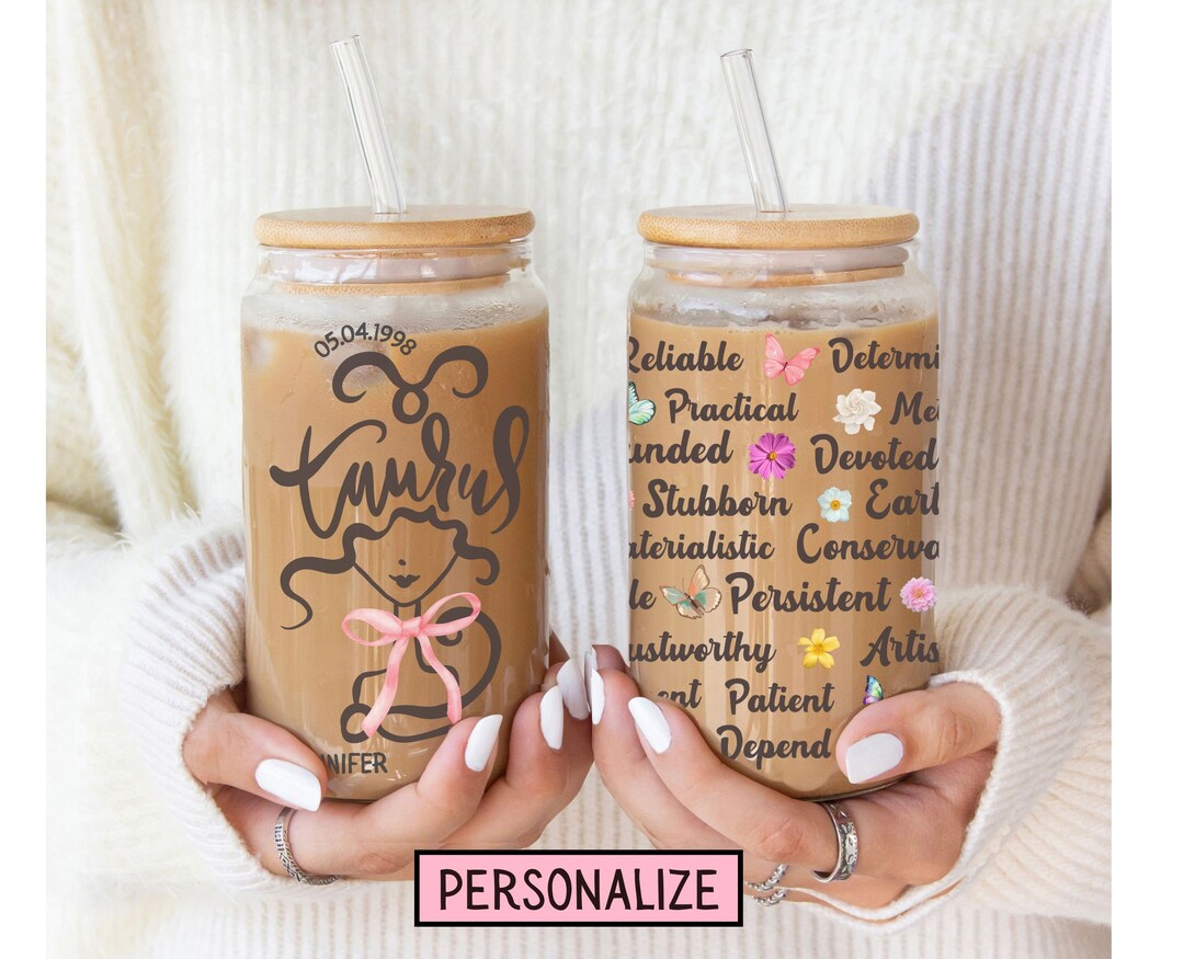 Personalized Taurus Glass Tumbler, Custom Zodiac Sign, Constellation ...