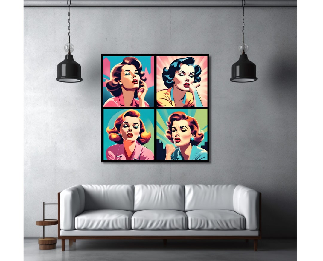 Pop Art 1950s Inspired Wall Art on Canvas, AI Created Pop Art, Gift for ...