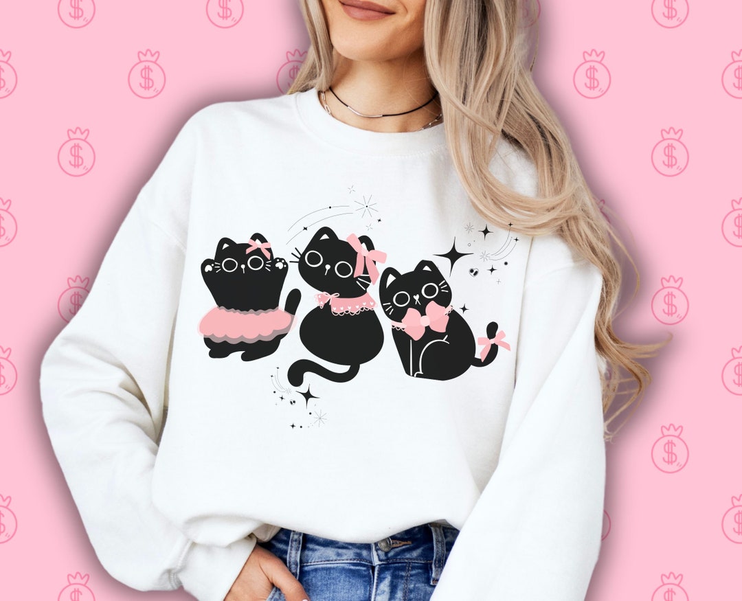 Pink Bow Sweatshirt, Coquette Cat Sweater, Girlie Girl, Coquette ...
