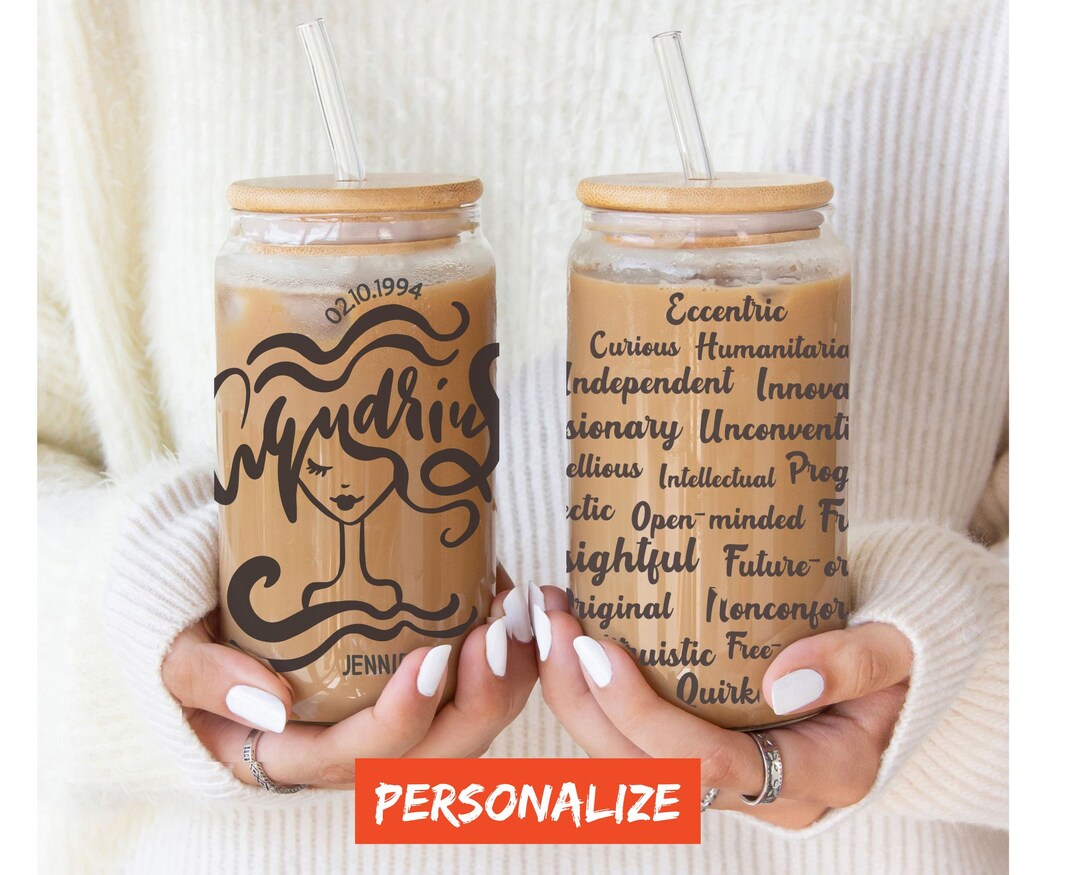 Personalized Aquarius Glass Tumbler, Custom Zodiac Sign Gift ...