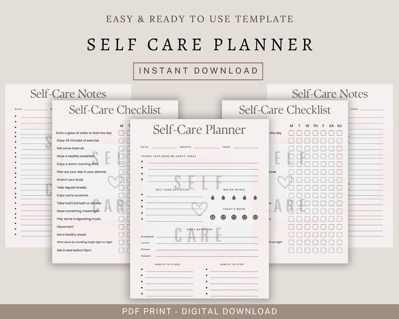 Self-care Planner, Self Care Checklist, Self Care Tracker, Wellness ...