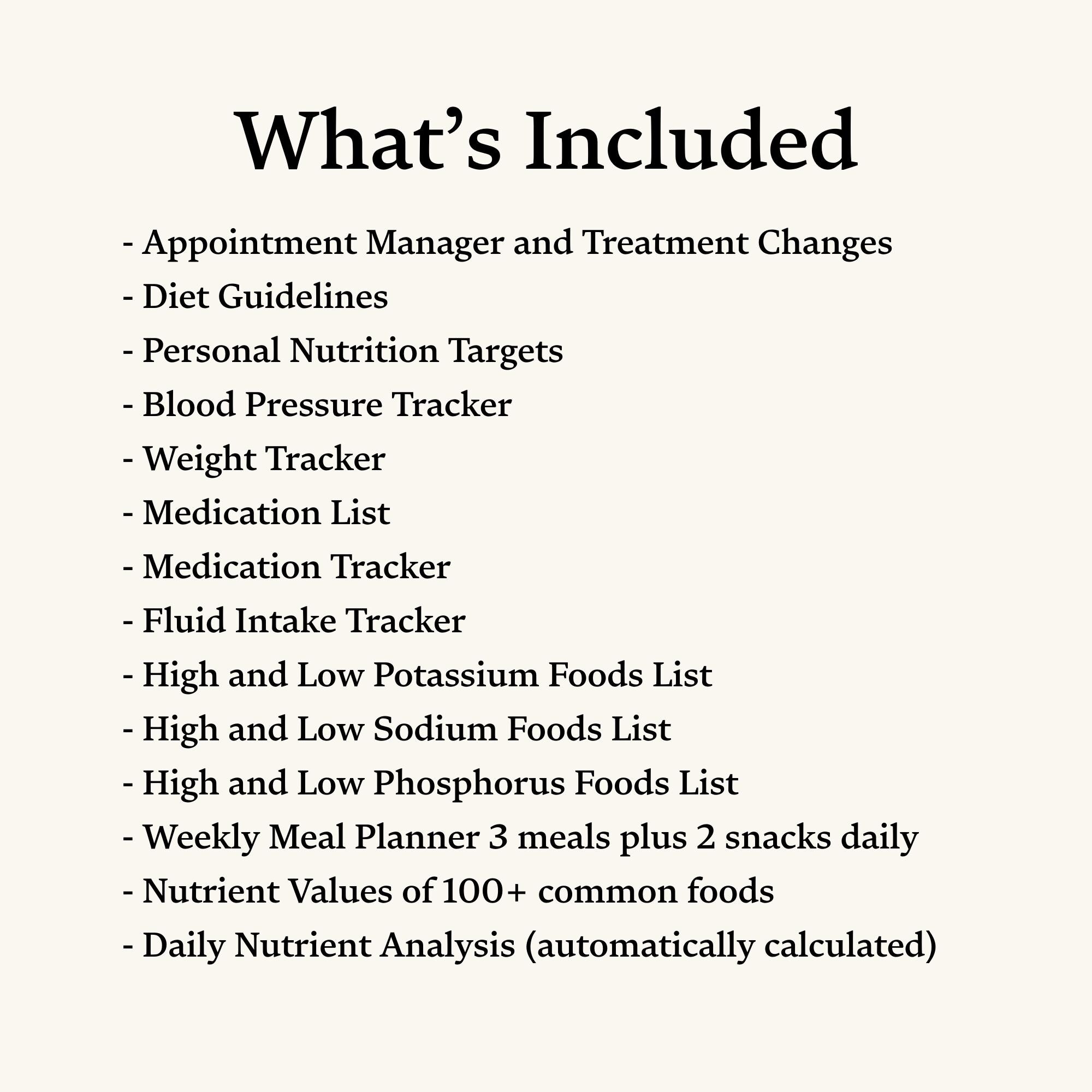 Kidney Care Spreadsheet Dialysis Diet Planner Nutrition Tracker Health ...