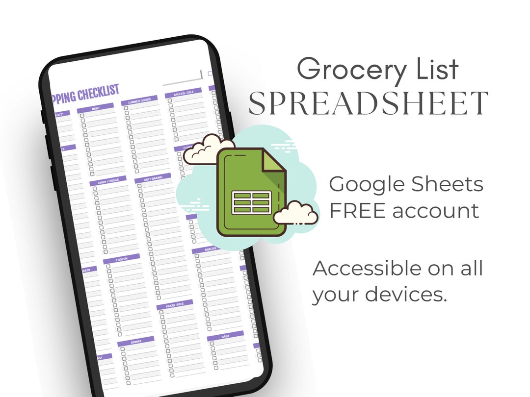 Master Grocery Checklist Digital Shopping List Google Sheets ...