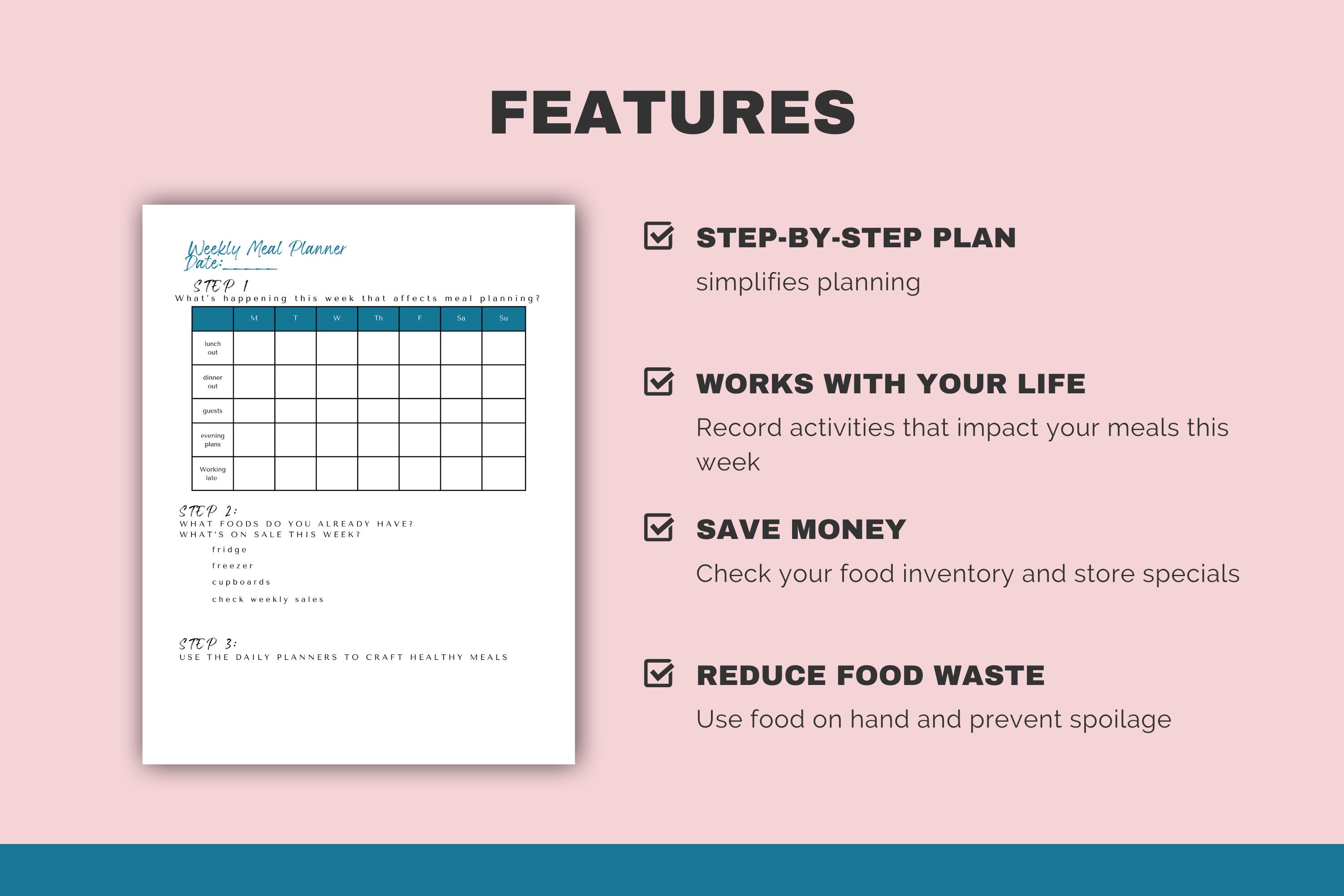 Printable Meal Planner Weekly Healthy Meal Planner With Grocery List ...
