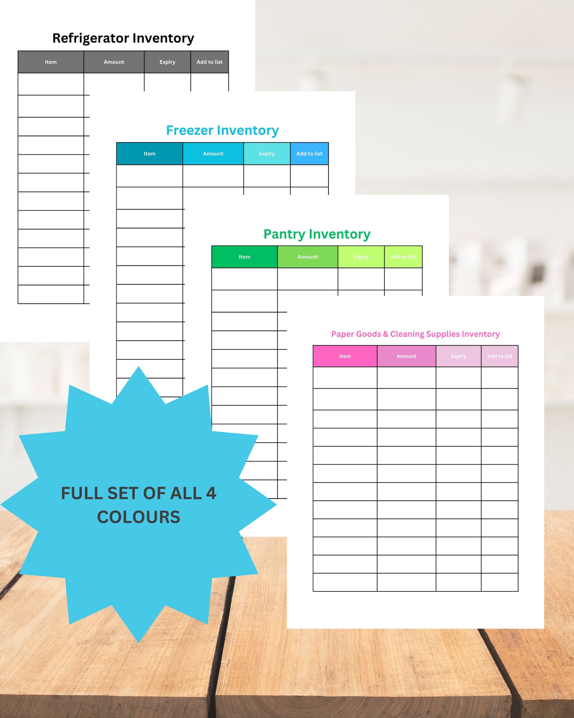Printable Kitchen Inventory Tracking Bundle 4 Sheets and Grocery List ...