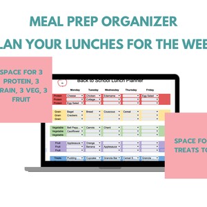 Back to School Lunch Planner Google Sheets Meal Prep Organizer Weekly ...