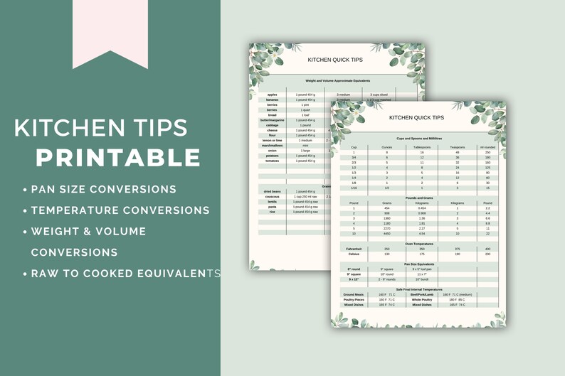 Kitchen Conversions Printable Measurement Chart Ingredients Cooking ...