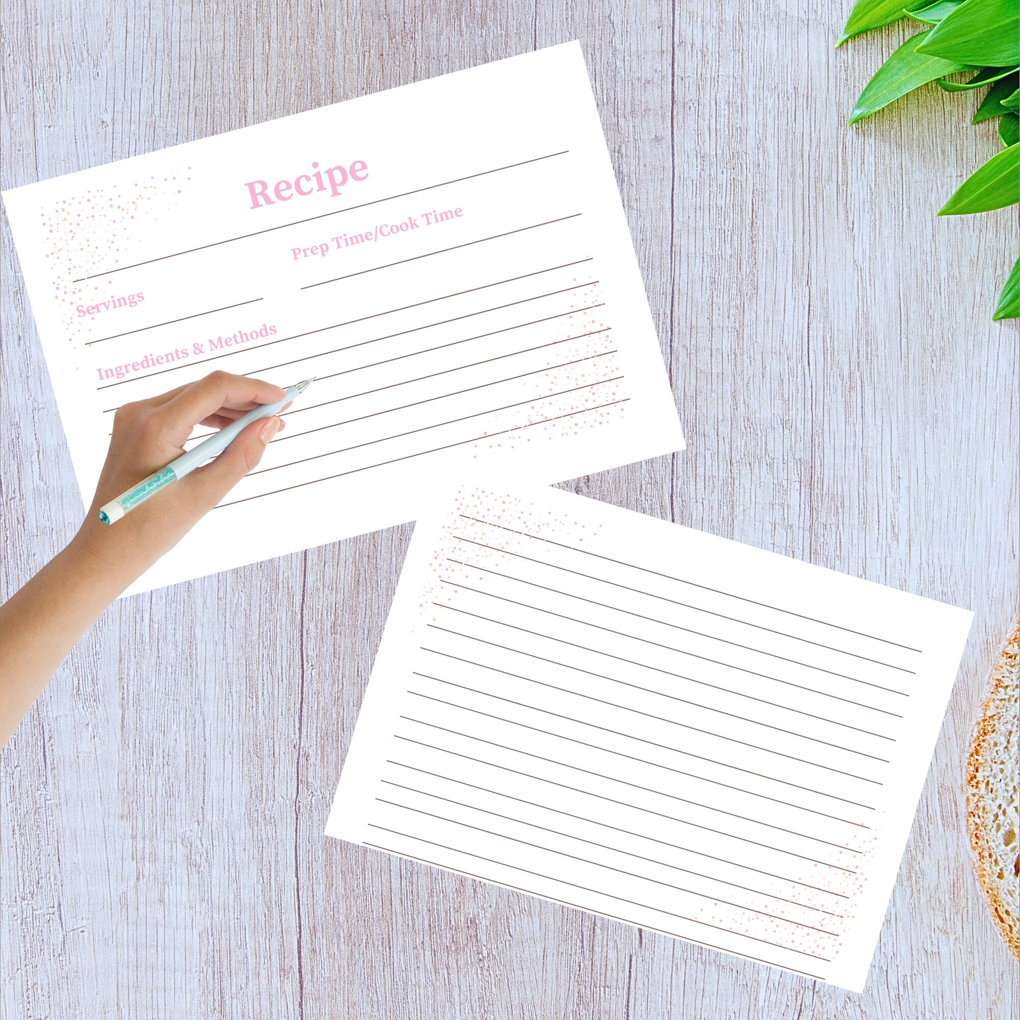 Recipe Card Template Printable Pink Recipe Page Template 3 X 5" and 4 X ...