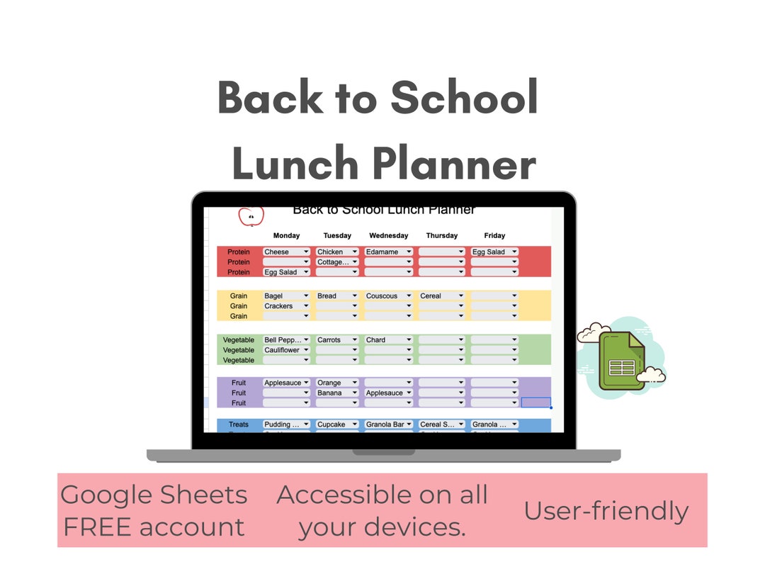 Back to School Lunch Planner Google Sheets Meal Prep Organizer Weekly ...