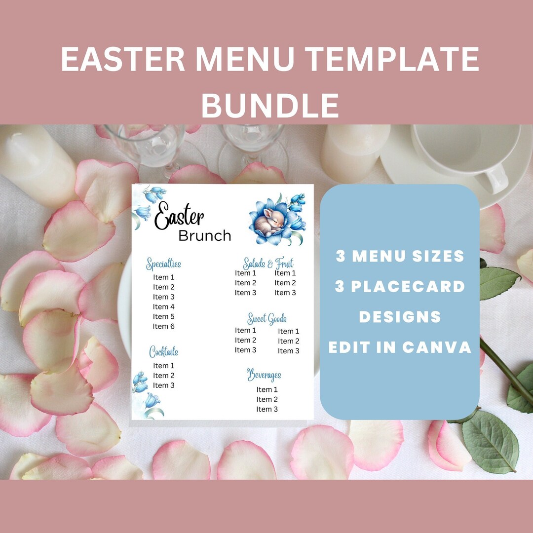 Editable Easter Menu Template Bundle Canva Menu Card Custom Placecard ...
