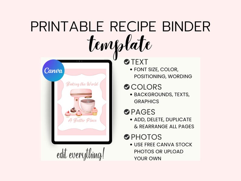 Printable Recipe Binder Custom Cookbook Canva Template Recipe Pages ...