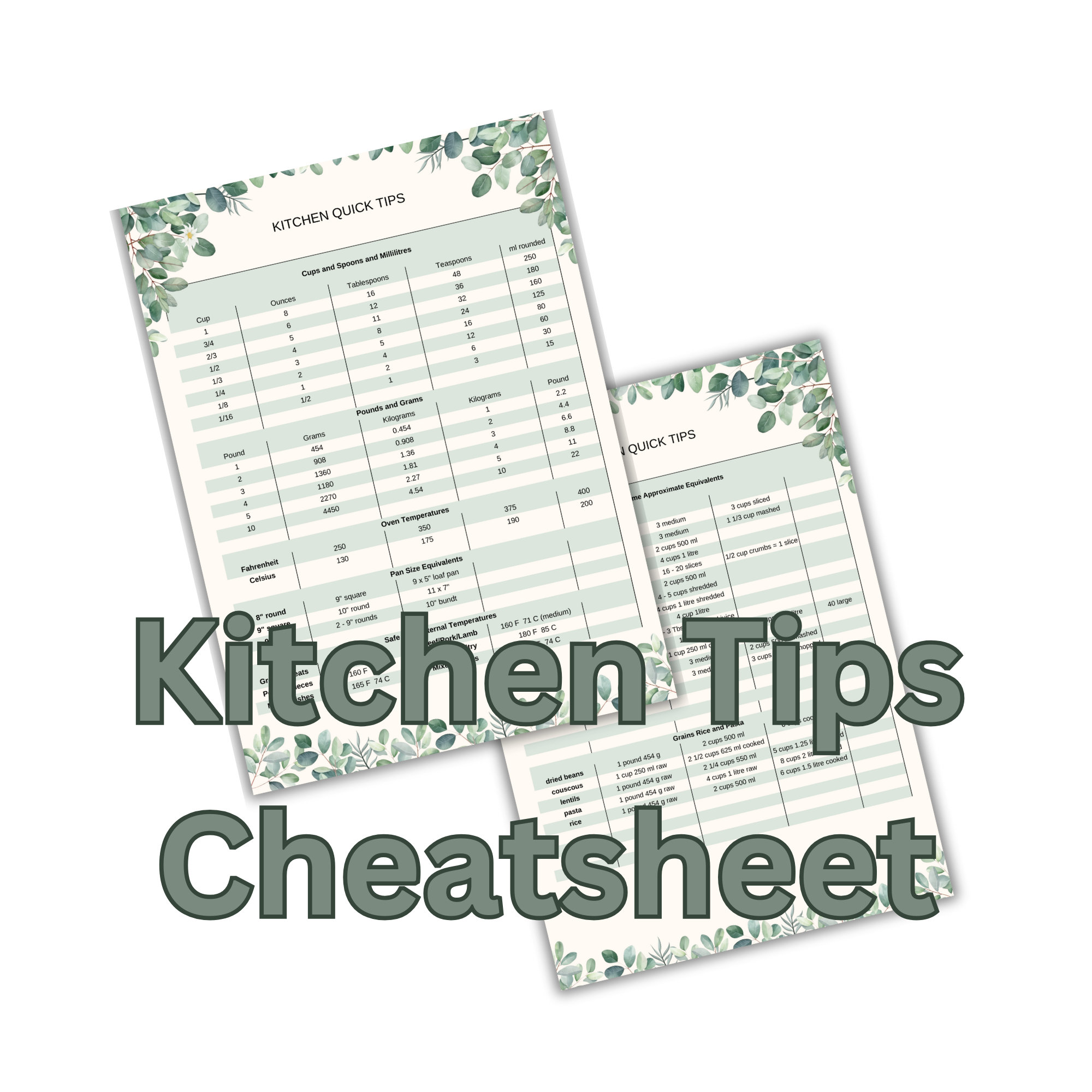 Kitchen Conversions Printable | Measurement Chart Ingredients | Cooking ...