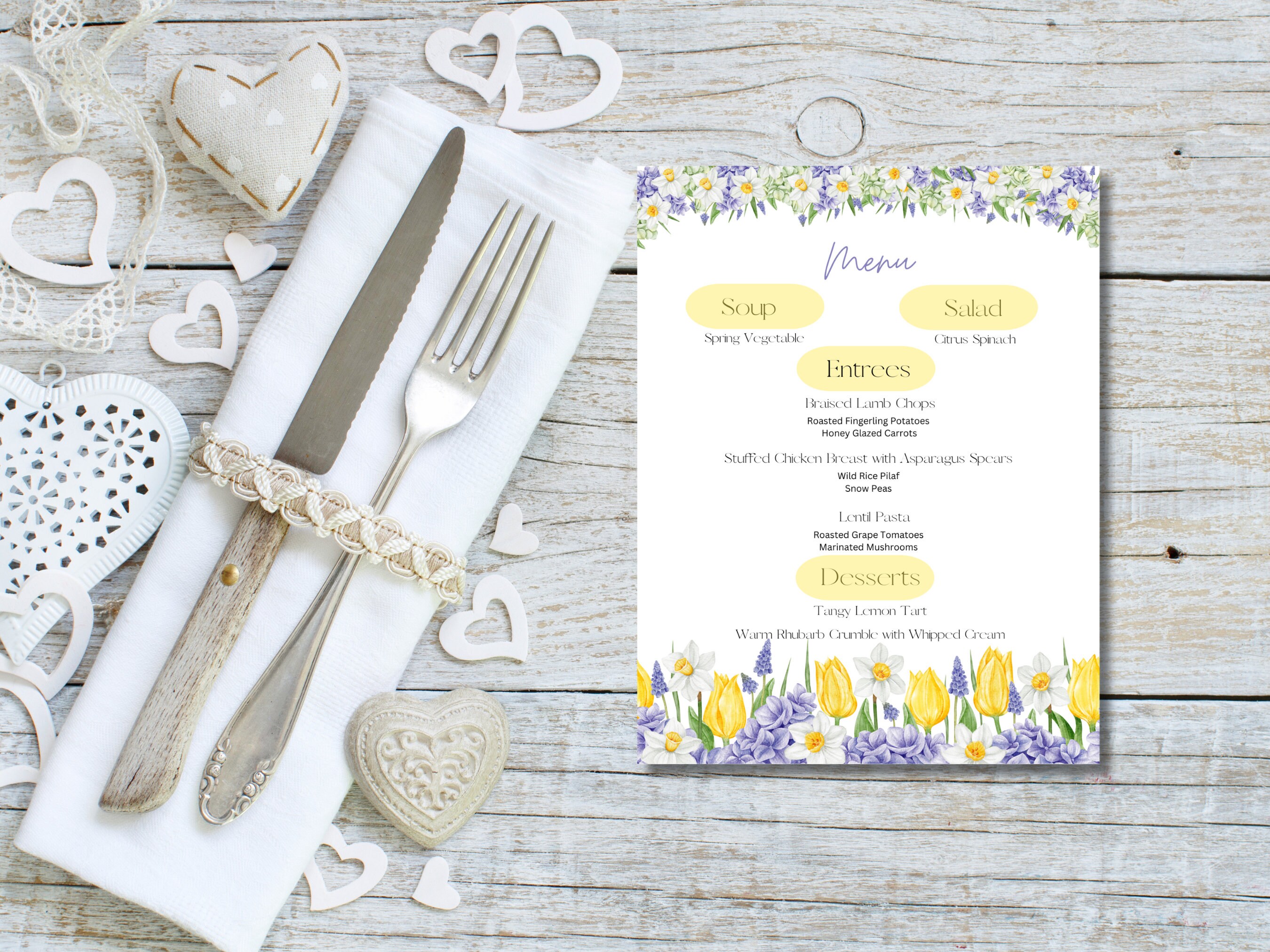 Easter Menu Template Spring Floral Editable Canva Menu Card With ...
