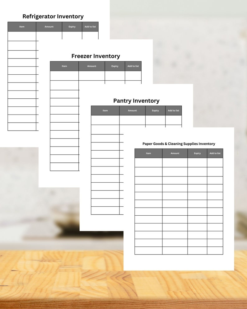 Printable Kitchen Inventory Tracking Bundle 4 Sheets and Grocery List ...