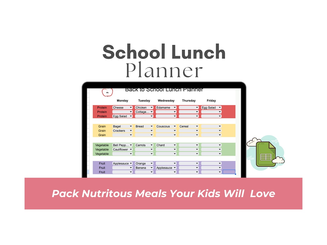 School Lunch Planner | Meal Prep Organizer | Weekly Menu Lunch | Daily ...