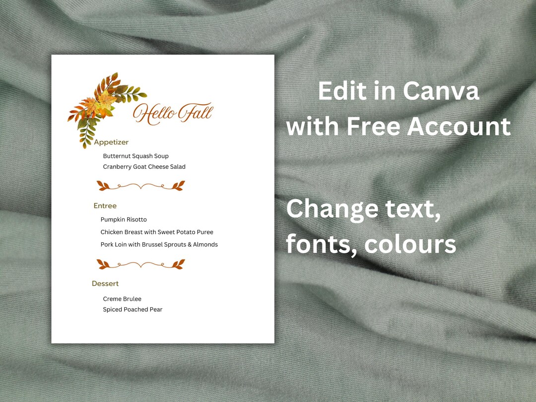 Fall Menu Template | Floral Editable Canva Menu Card With Matching ...