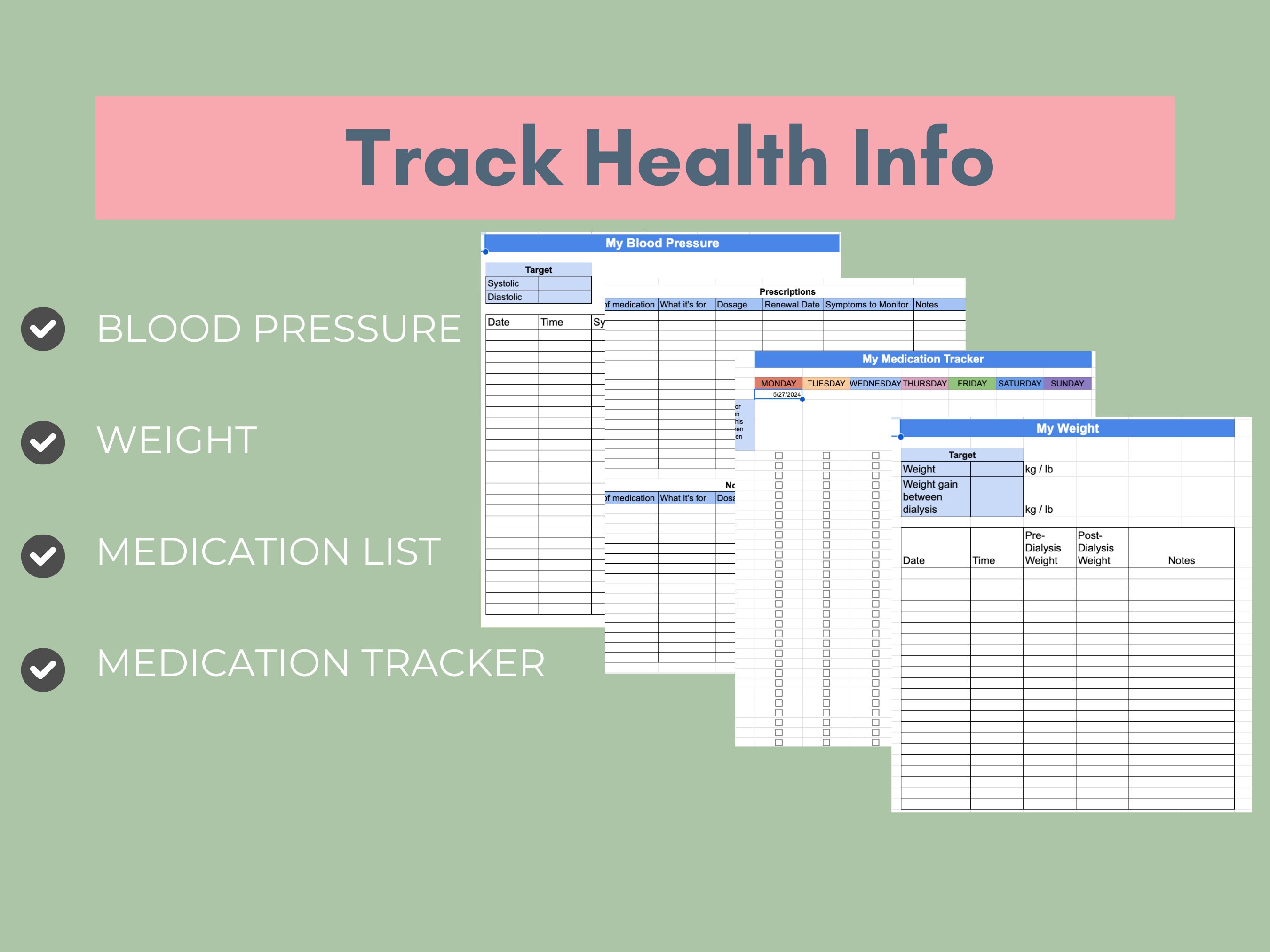 Kidney Care Spreadsheet | Dialysis Diet Planner | Nutrition Tracker ...