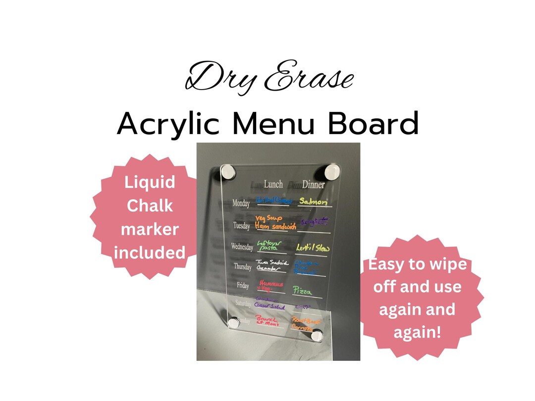 Dry Erase Menu Board Acrylic Weekly Meal Planner Magnetic Fridge Menu ...