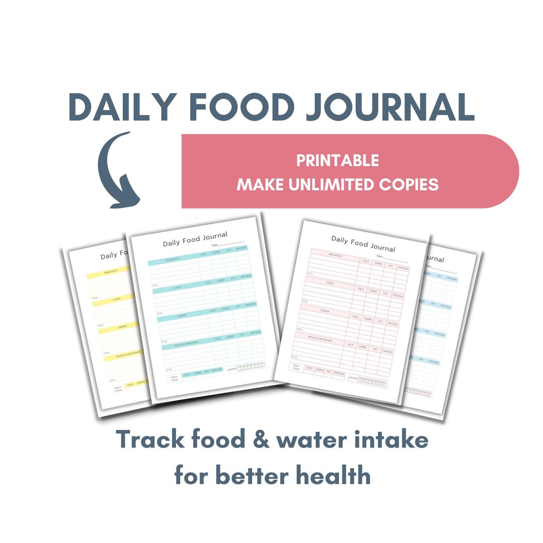 Daily Food Journal Meal Planner Printable Hydration Tracker Food Log ...