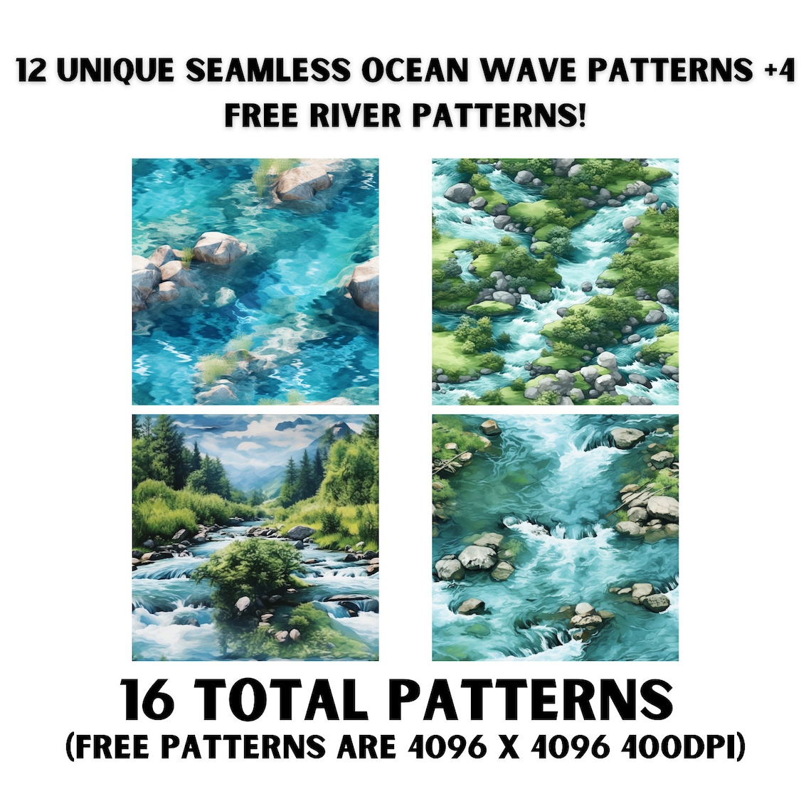 12+4 Seamless Ocean Wave Patterns, Digital Download, Digital Paper ...