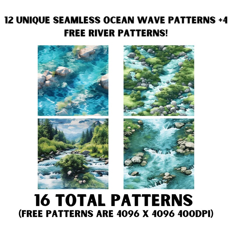 12+4 Seamless Ocean Wave Patterns, Digital Download, Digital Paper ...
