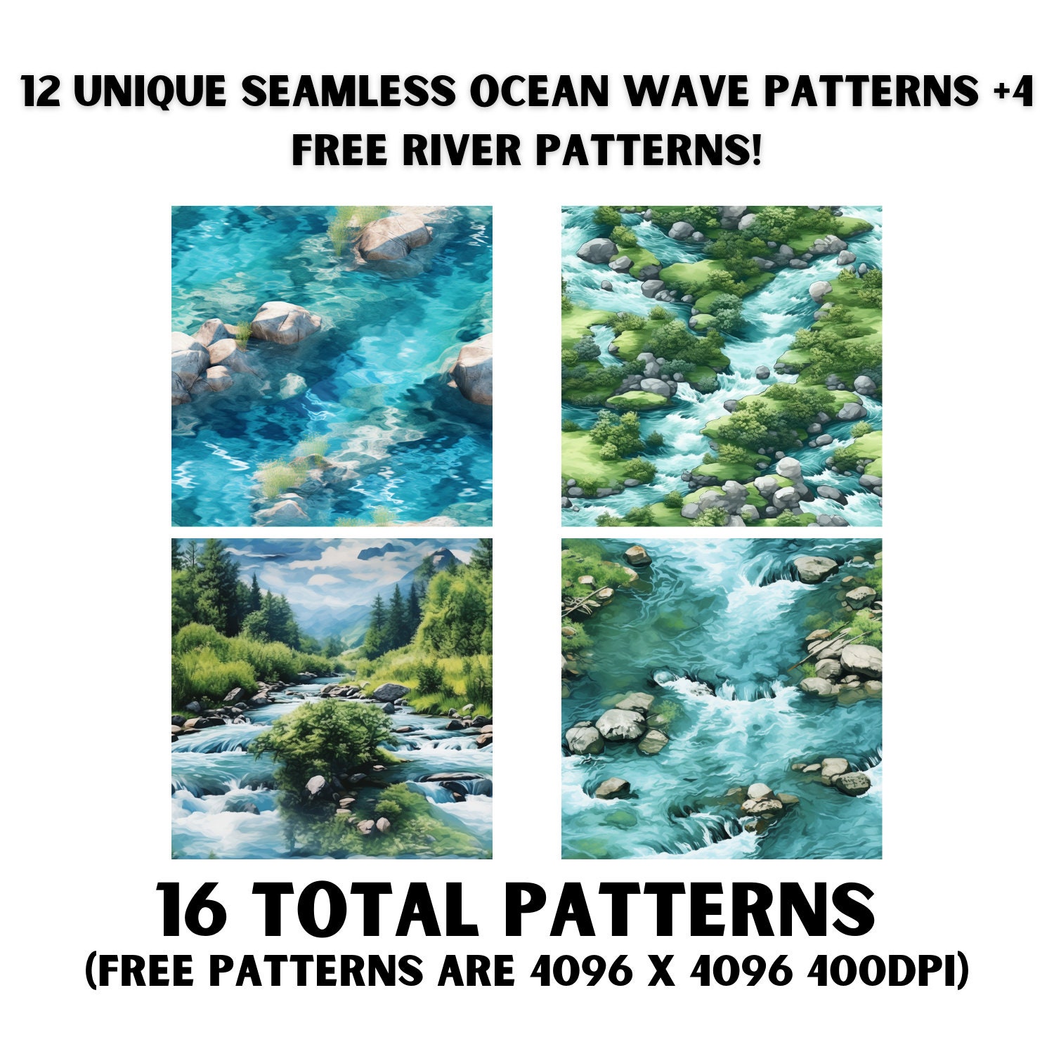 12+4 Seamless Ocean Wave Patterns, Digital Download, Digital Paper ...