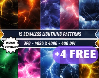 24 Seamless Lightning Patterns, Digital Download, Thunderbolt Vector ...
