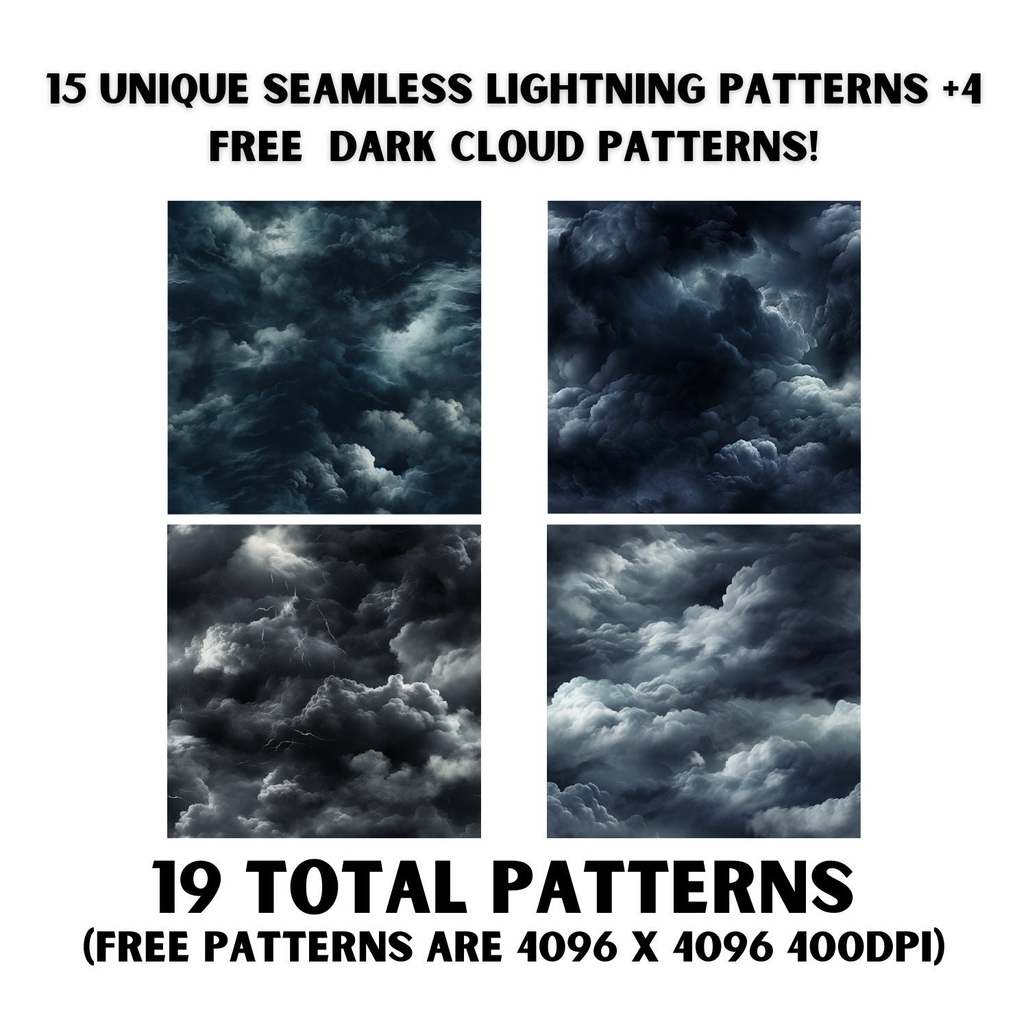 15+4 Seamless Lightning Patterns, Digital Download, Thunderbolt Vector ...
