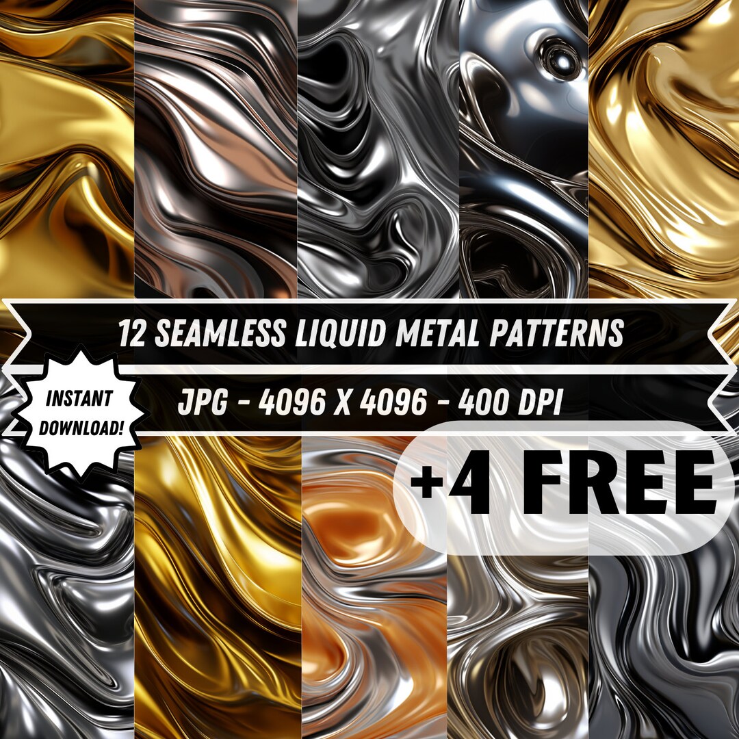 12+4 Seamless Liquid Metal Patterns, Digital Download, Digital Paper ...