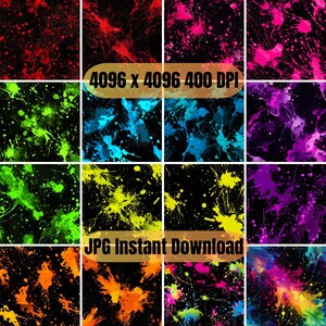 16 Seamless Neon Ink Splatter Patterns, 4096, 400 DPI, Seamless ...